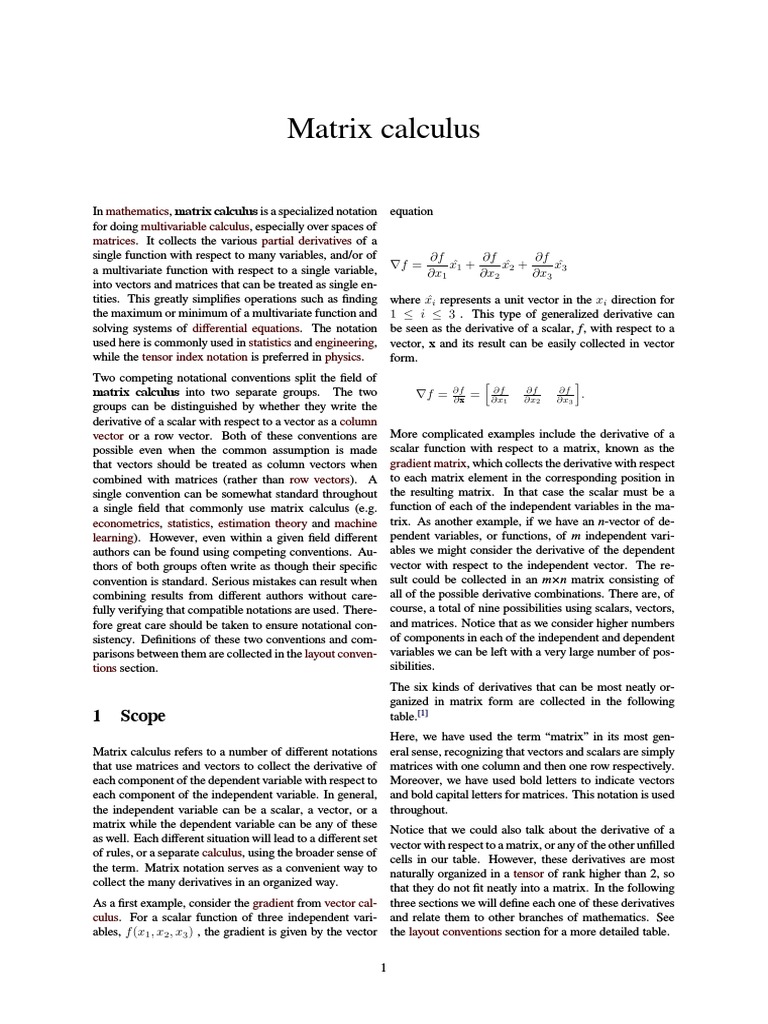 Matrix Calculus | PDF | Matrix (Mathematics) | Derivative