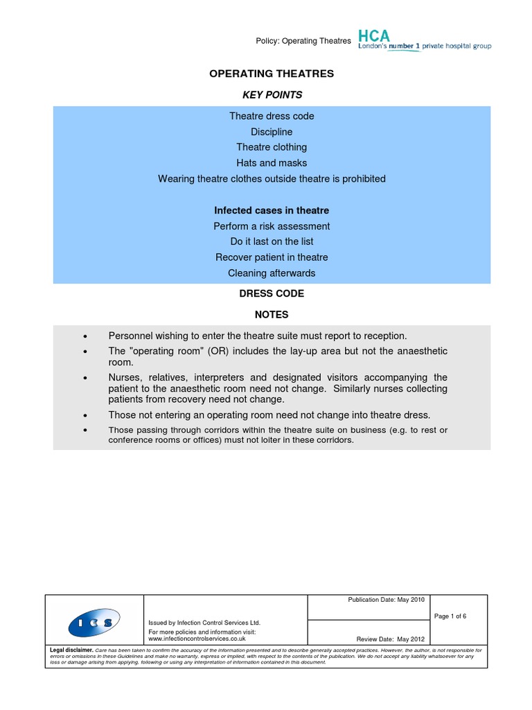 Operating Theatre Dress Code Policy | PDF | Operating Theater | Surgery