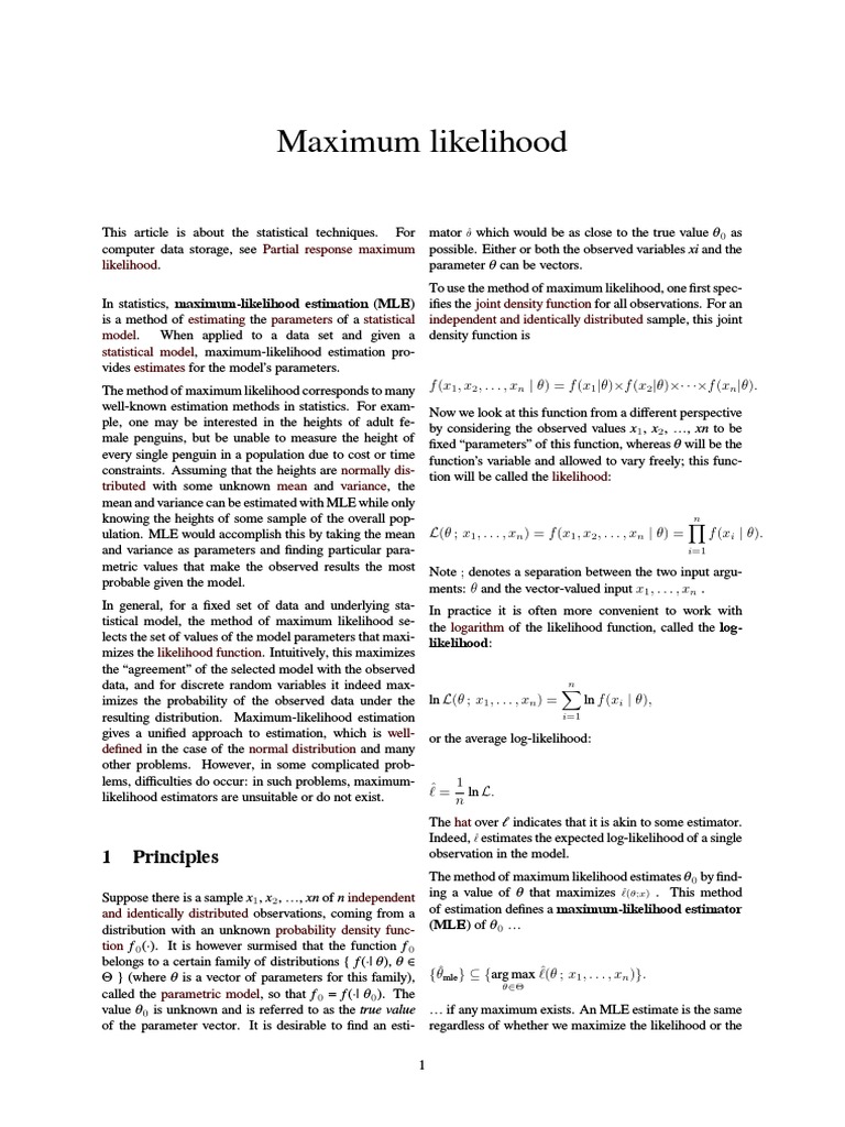 Maximum Likelihood | PDF | Estimator | Probability And Statistics