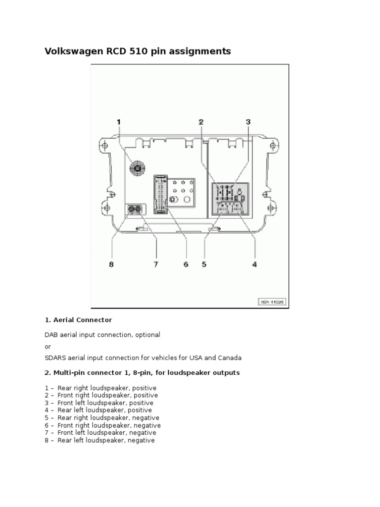 Volkswagen RCD 510 Pin Assignments | PDF | Electrical Connector | Telephone