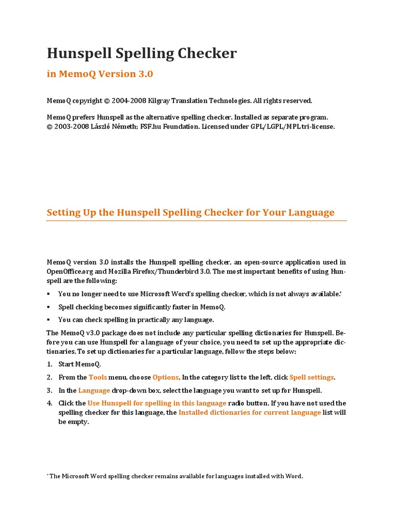 Hunspell Dictionaries For MemoQ | PDF | Free Software | Application ...