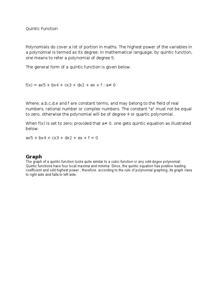 Quintic Function 4 | Download Free PDF | Polynomial | Abstract Algebra