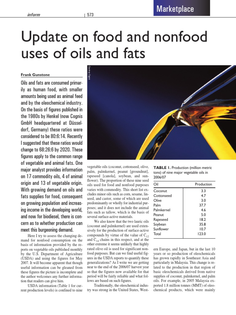 Update On Food and Nonfood Uses of Oils and Fats: Inform | PDF ...