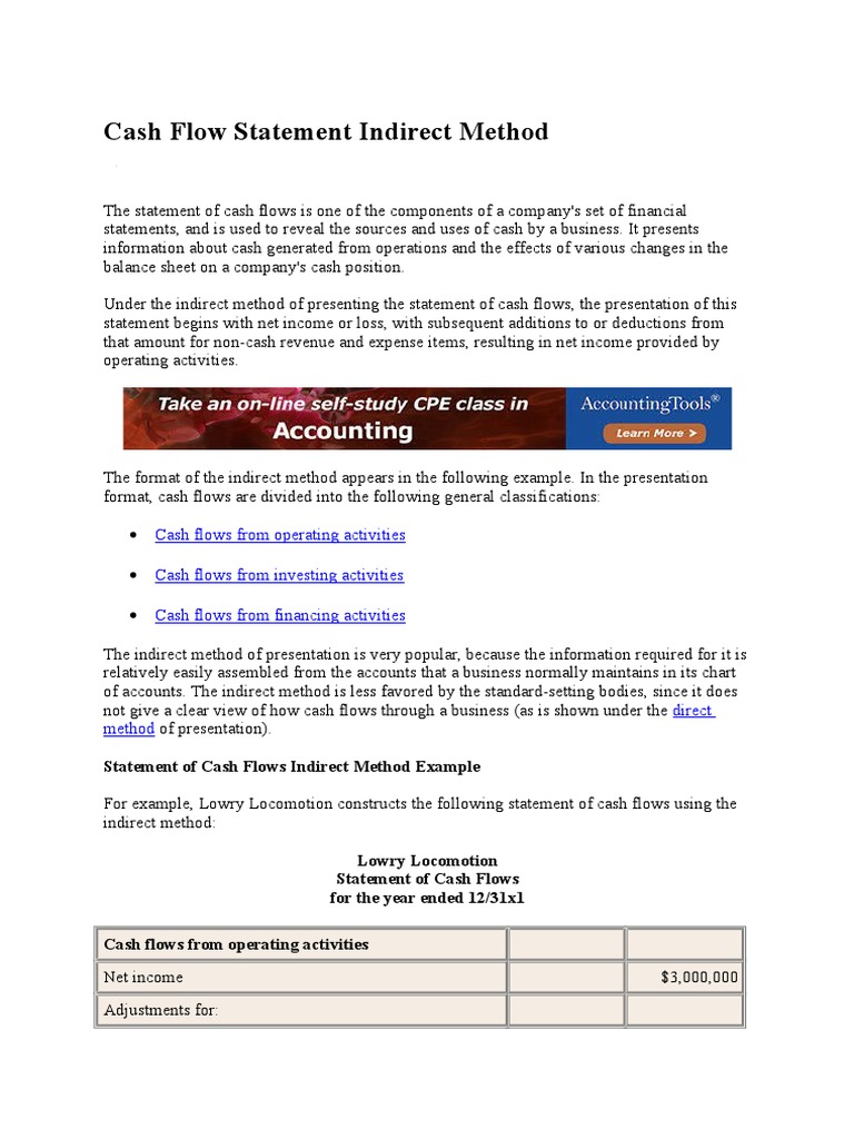 Indirect Cash Flow Statement Example | PDF | Cash Flow Statement | Payments