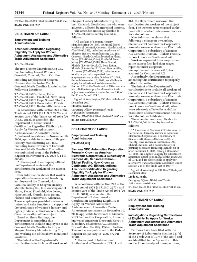 Amended Worker Adjustment Assistance | PDF
