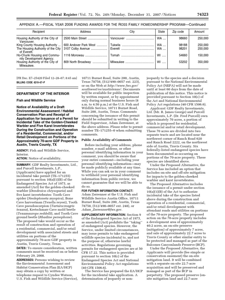 Notice: Environmental Statements Availability, Etc.: Incidental Take ...
