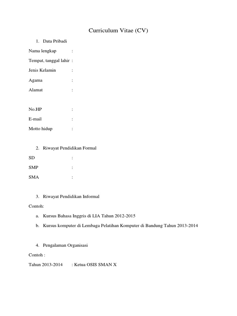 (Contoh) Format Curriculum Vitae | PDF