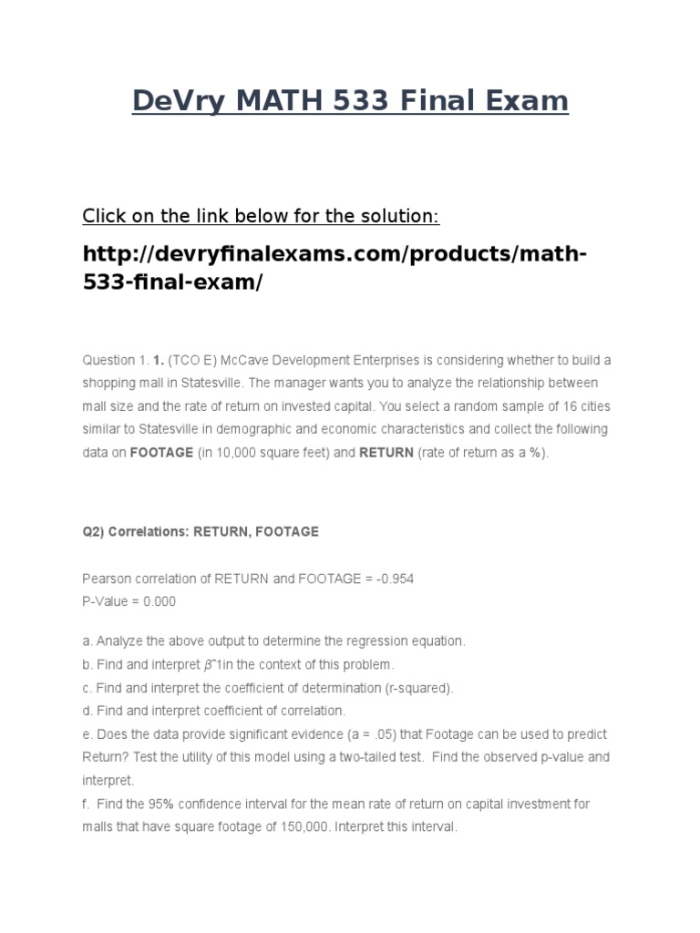 DeVry MATH 533 Final Exam | PDF | Teaching Methods & Materials | Computers
