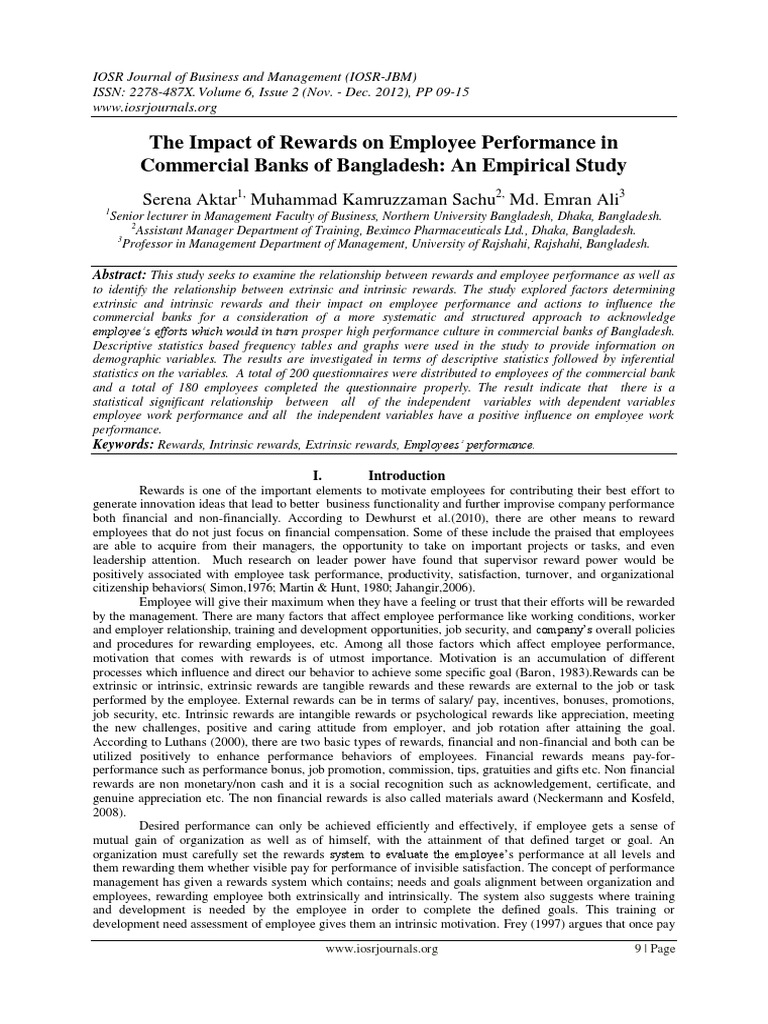 Rewards and Employee Performance in Banks | PDF | Errors And Residuals ...
