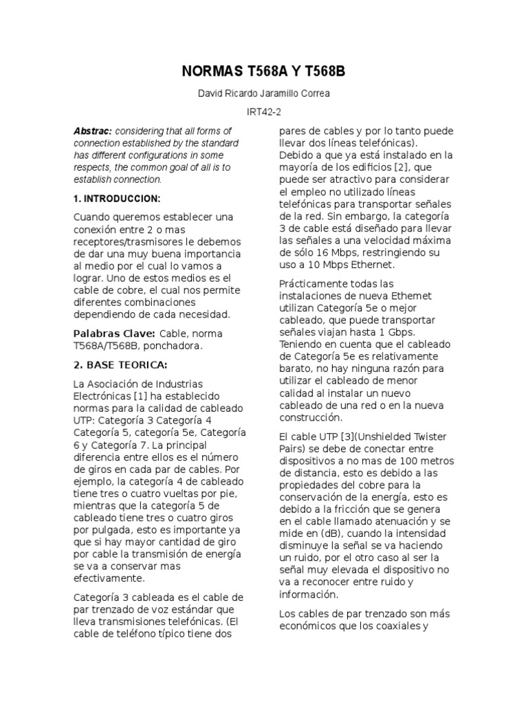 Normas T568a y t568b | PDF | Electrónica | Telecomunicaciones