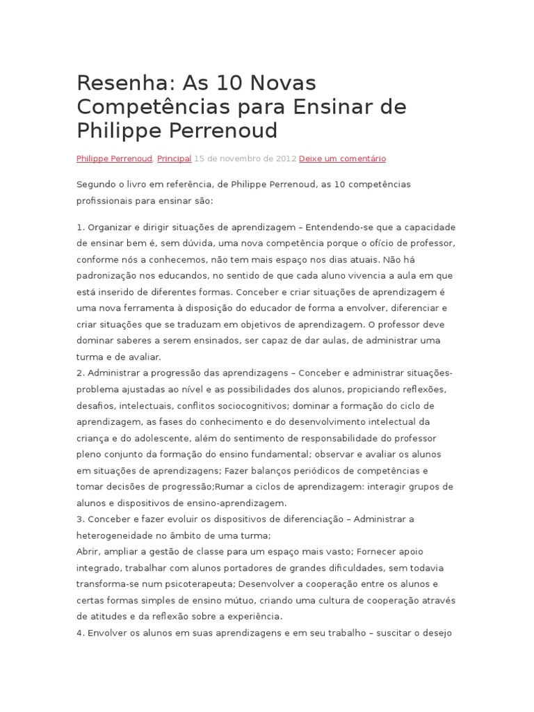 10 Competências de Ensino de Perrenoud | PDF | Escolas | Aprendizado