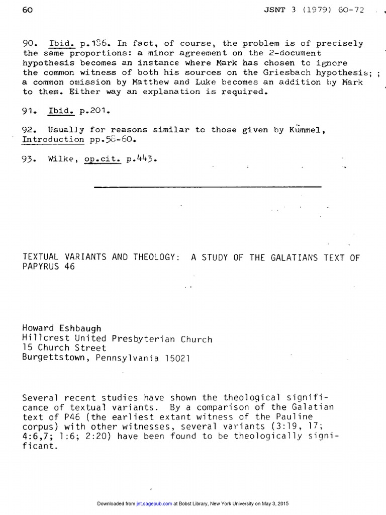 Eshbaugh - Textual Variants Galatians Theology P46 | PDF | New ...