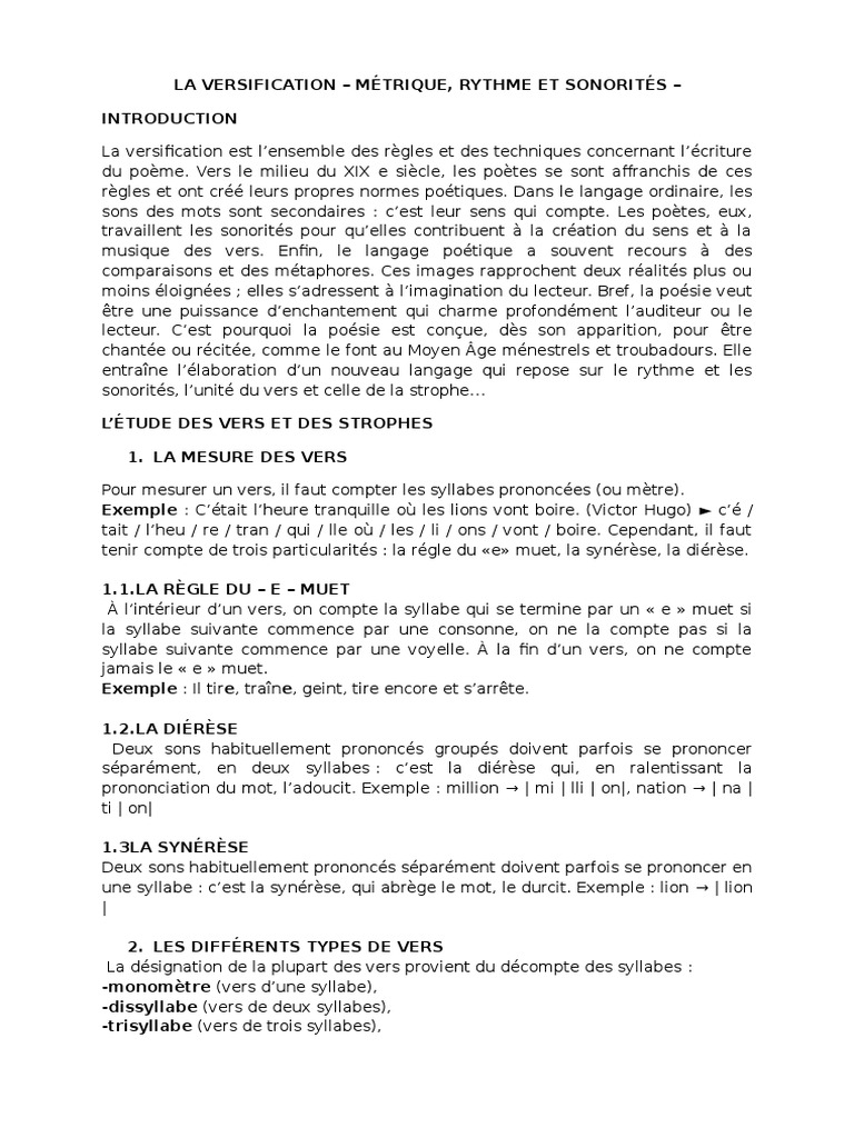 La Versification | PDF | Rime dans la poésie | Métaphore