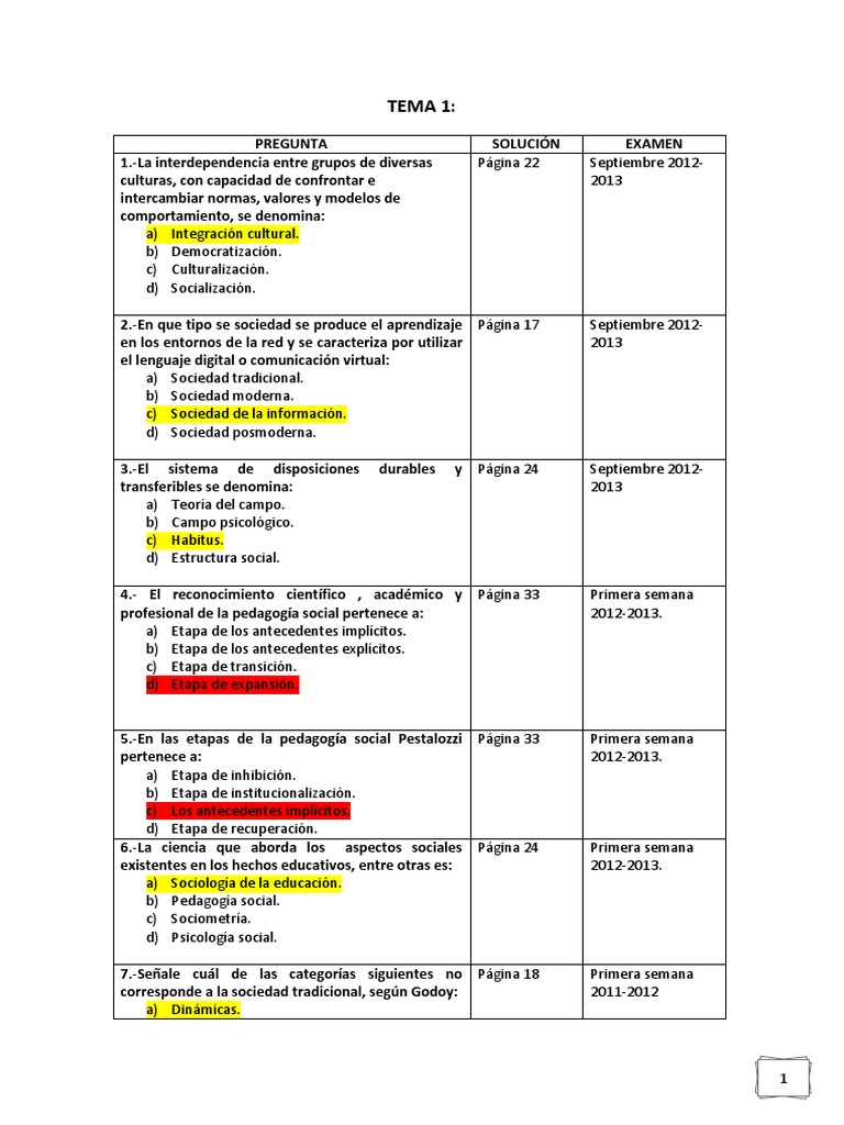 Preguntas Por Temas - Respuestas | Socialización | Sociedad | Prueba ...