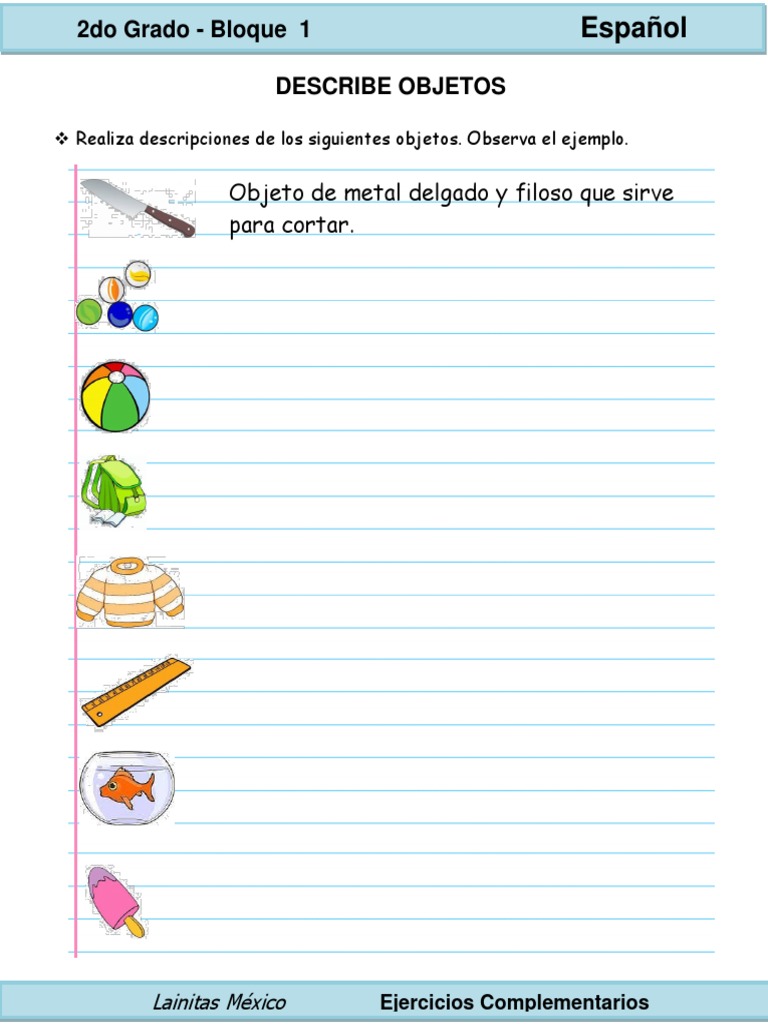 2do Grado - Español - Descripción de Objetos | PDF