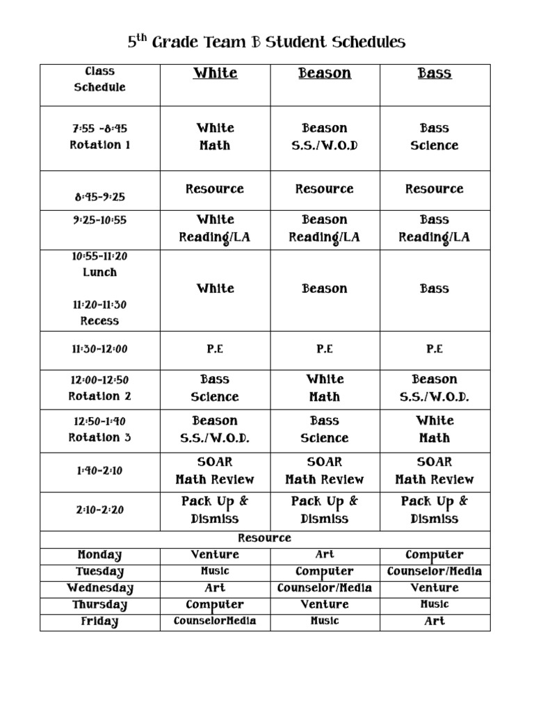 5th Grade Homeroom Schedule 2015 PDF | PDF