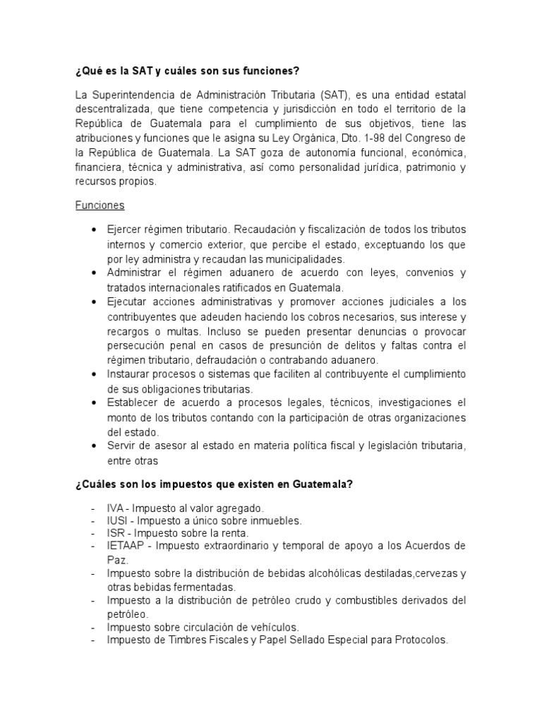 Qué Es La SAT y Cuáles Son Sus Funciones | PDF | Impuestos | Guatemala