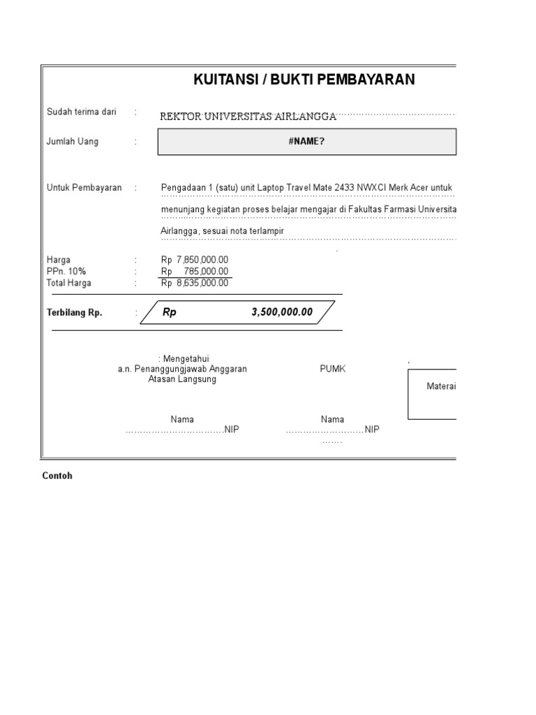 Kuitansi Pembelian Laptop untuk Fakultas Farmasi Universitas Airlangga ...