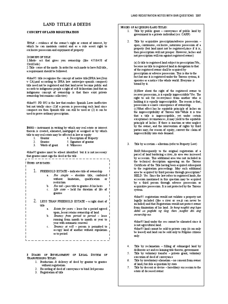 Land Titles and Deeds | PDF | Fee Simple | Deed