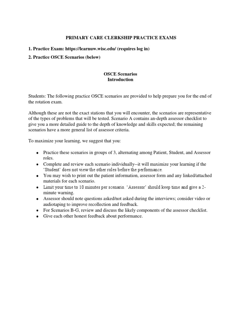 Practice Osce Scenarios PDF | PDF