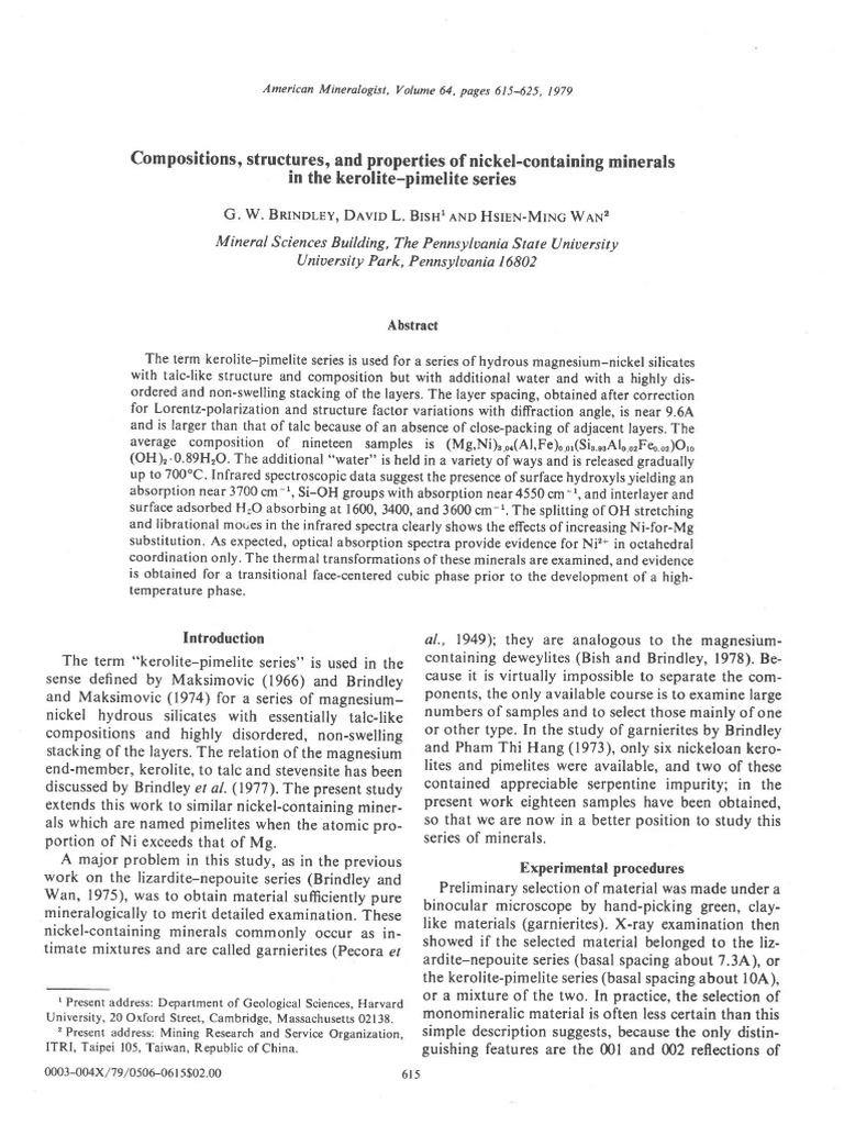 Compositions, Structures, and Properties of Nickel-Containing Minerals ...