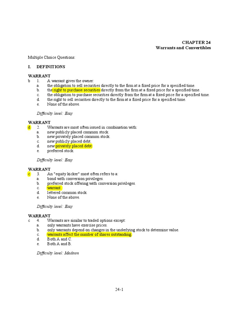 Warrants and Convertibles | PDF | Warrant (Finance) | Convertible Bond