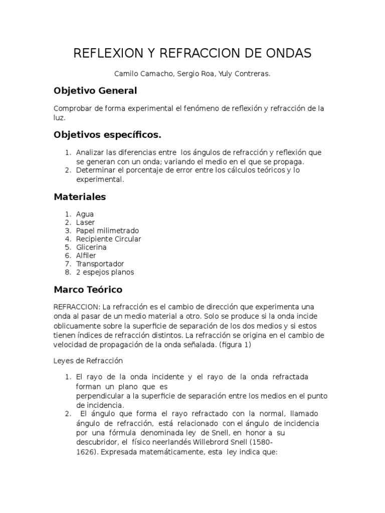 Reflexion y Refraccion de Ondas | PDF | Refracción | Reflexión (Física)