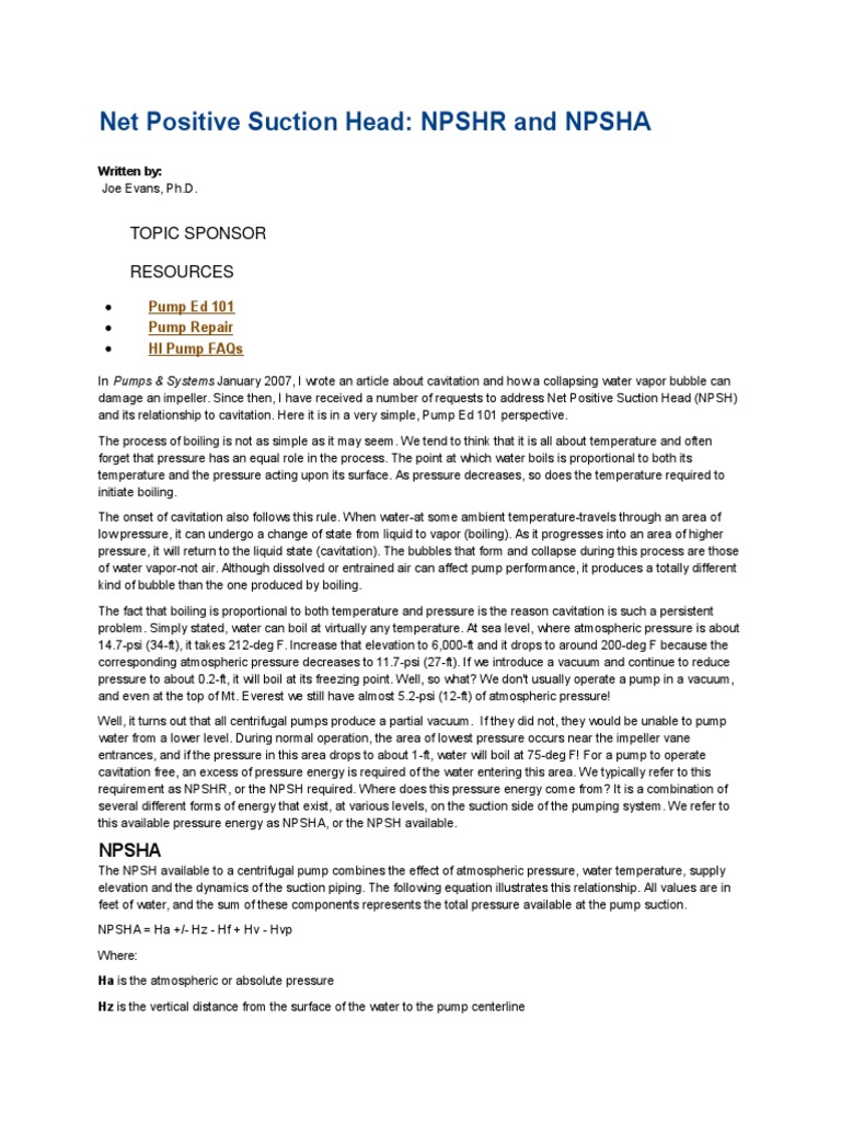 Net Positive Suction Head | PDF | Nature | Mechanics