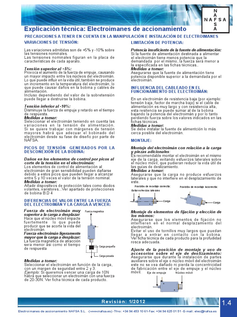 Instalación y Precauciones Electroimanes | PDF | Inductor | Energia ...