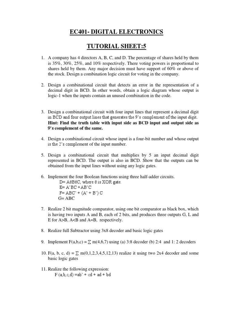 Tutorial Sheet - 5 | PDF | Binary Coded Decimal | Arithmetic