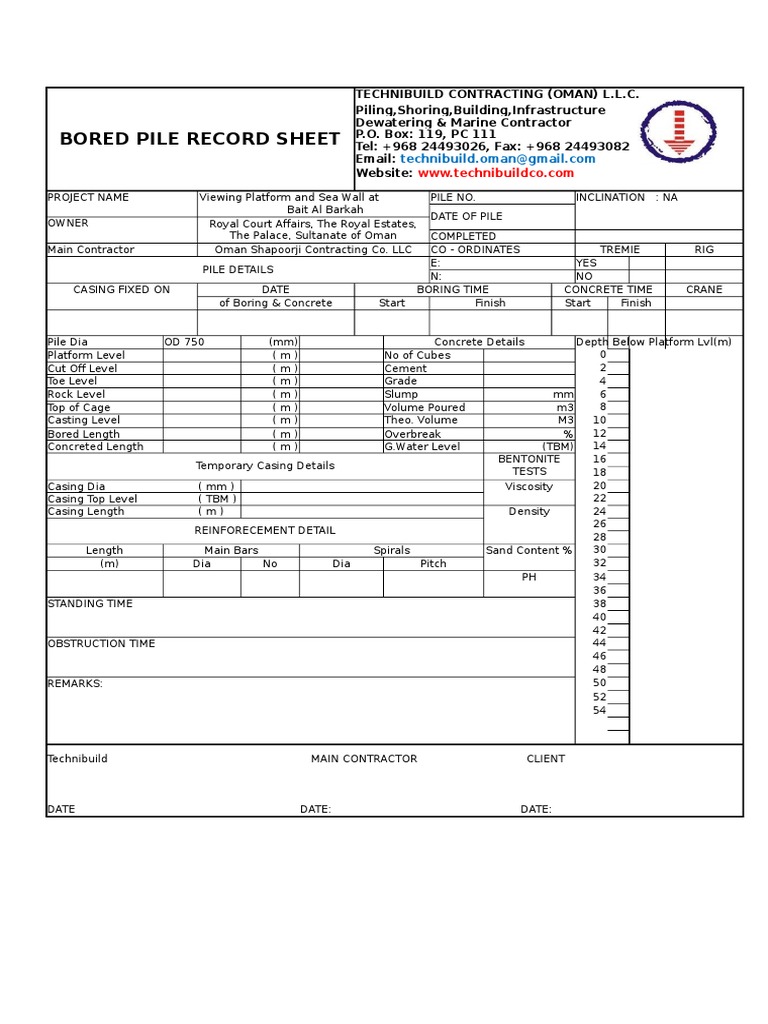 Bored Pile Record Sheet | PDF