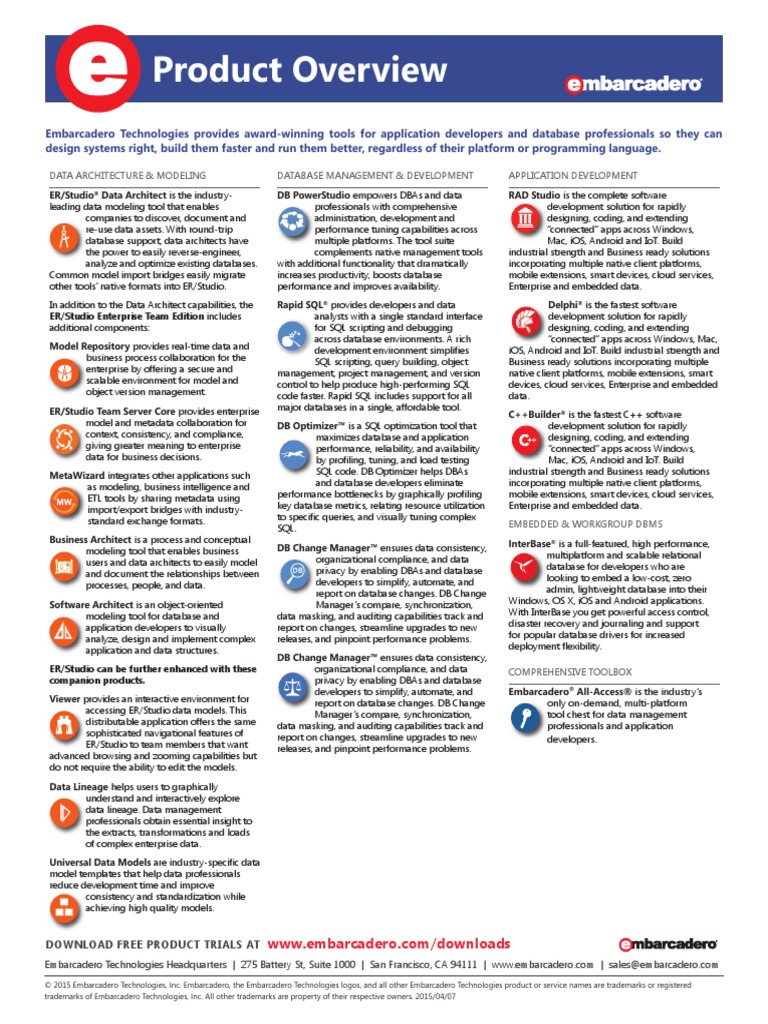Embarcadero Product Overview | PDF | Databases | Application Software