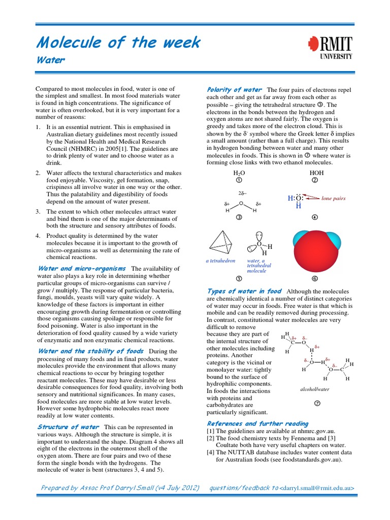 Molecule of The Week - Water | PDF | Molecules | Hydrogen