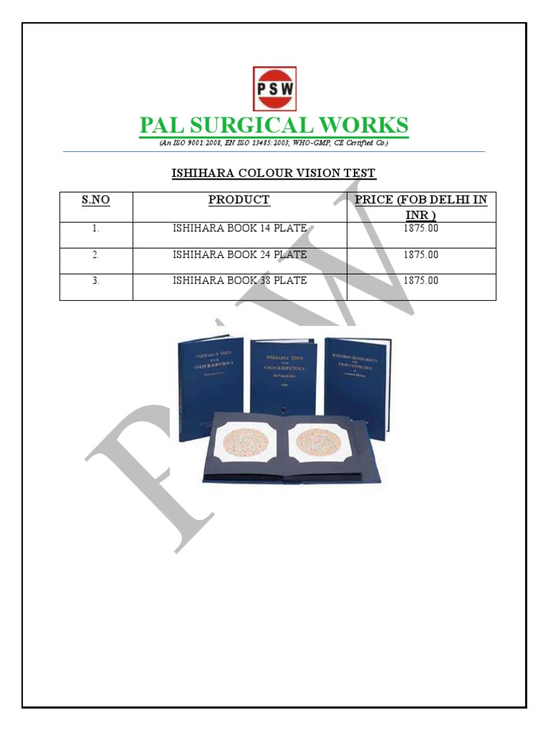 Pal Surgical Works: Ishihara Colour Vision Test S.No Product Price (Fob ...