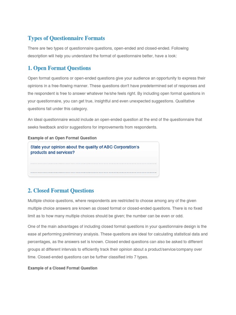 Types of Questionnaire Formats | Questionnaire | Likert Scale | Free 30 ...