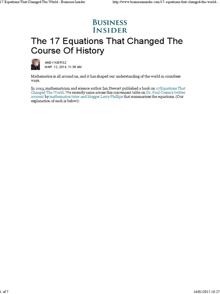 17 Equations That Changed The World - Business Insider | PDF | General ...