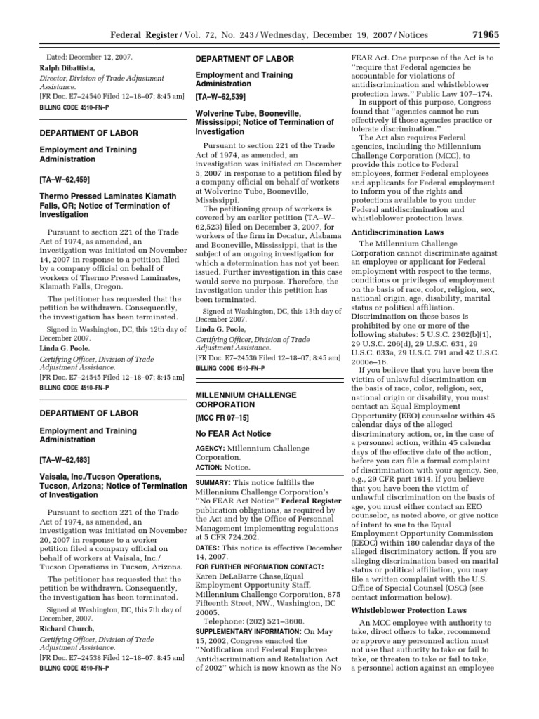 Notice: Federal Antidiscrimination, Whistleblower Protection, and ...