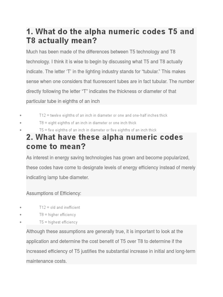What Do The Alpha Numeric Codes T5 and T8 Actually Mean? | PDF ...
