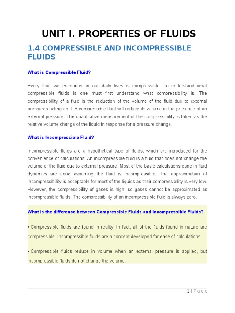 Unit I - Properties of Fluids | PDF | Gases | Viscosity