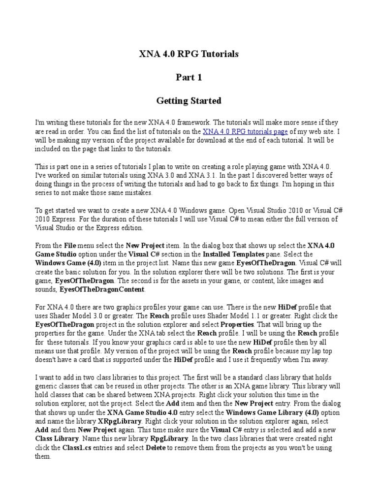 XNA 4.0 RPG Tutorials Part 1 | PDF | Class (Computer Programming ...