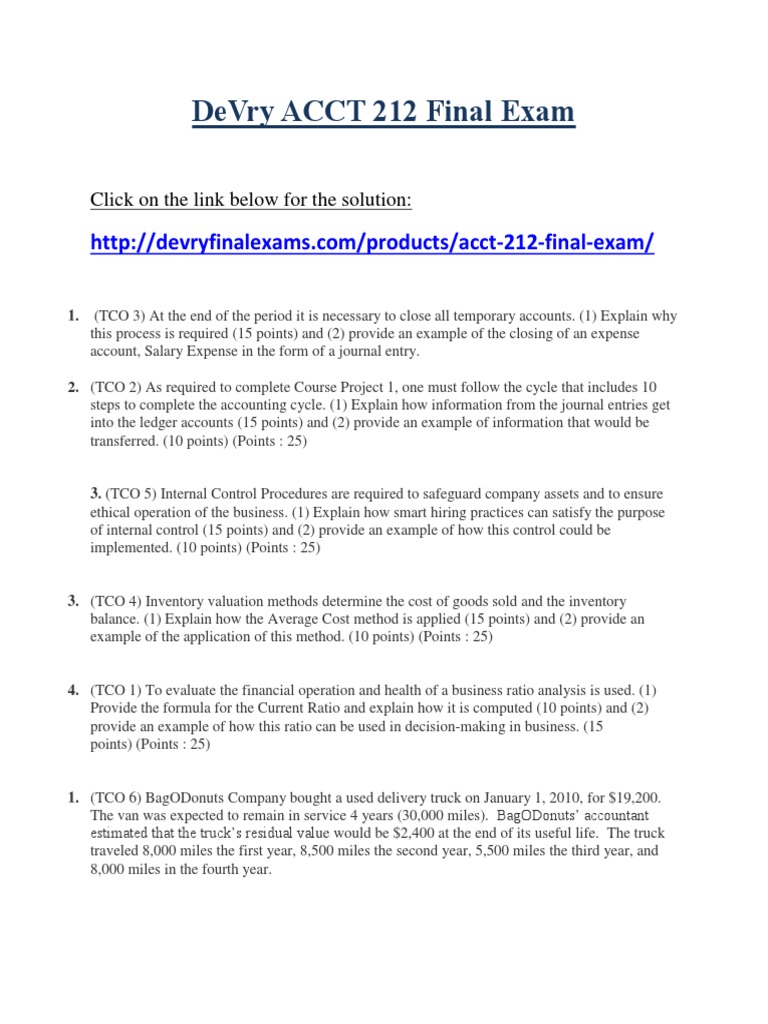 DeVry ACCT 212 Final Exam 100% Correct Answer | PDF | Total Cost Of Ownership | Stocks