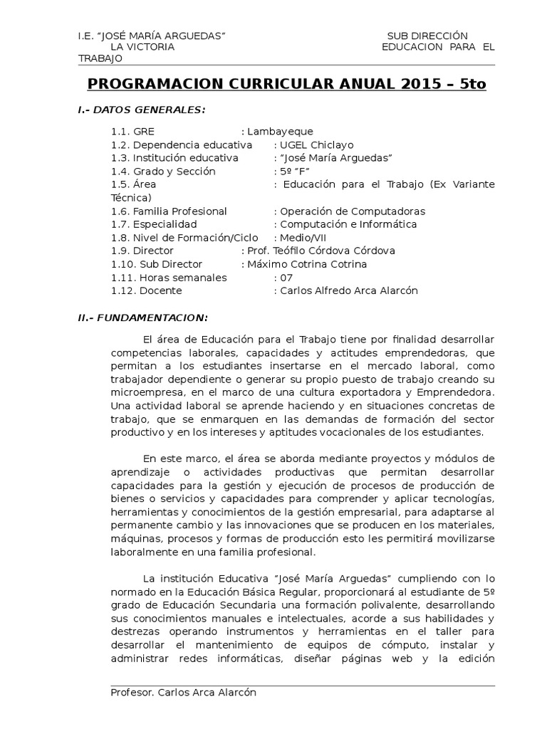 Programación Curricular Anual EPT Computaciòn | PDF | Software | Red mundial