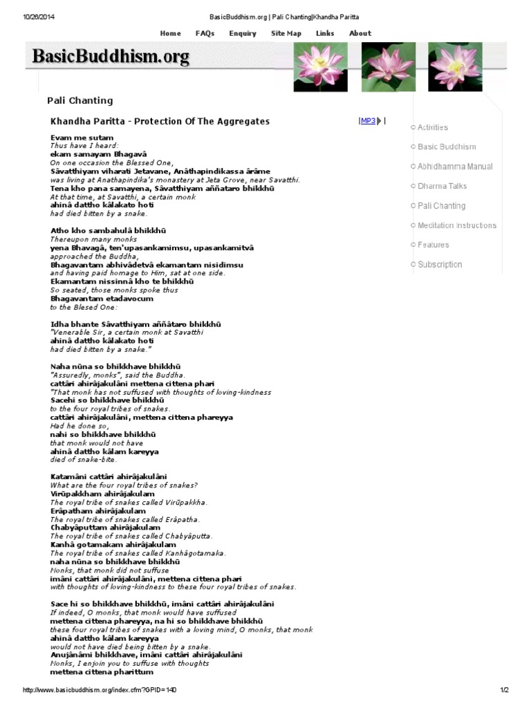 BasicBuddhism-Khandha Paritta | PDF | Buddhist Practices | Religious ...