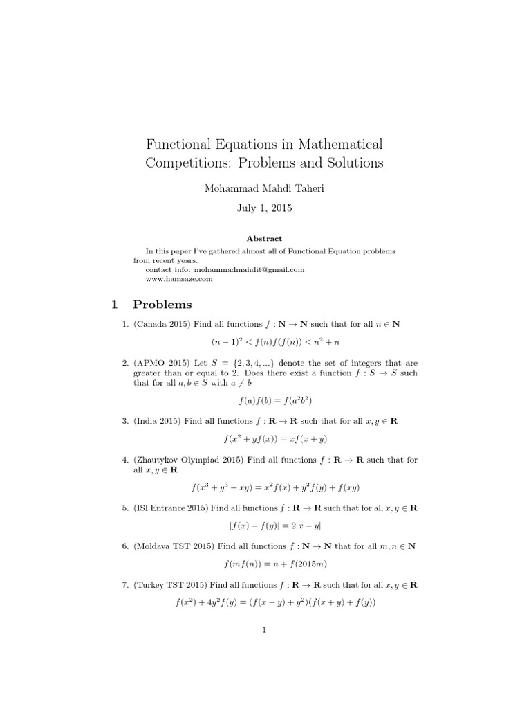 Math Olympiad Functional Equations | PDF | Function (Mathematics) | Equations