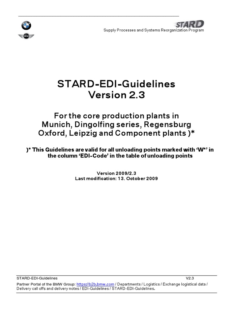 BMW Stard-Edi Guidelines | PDF | Electronic Data Interchange | Invoice
