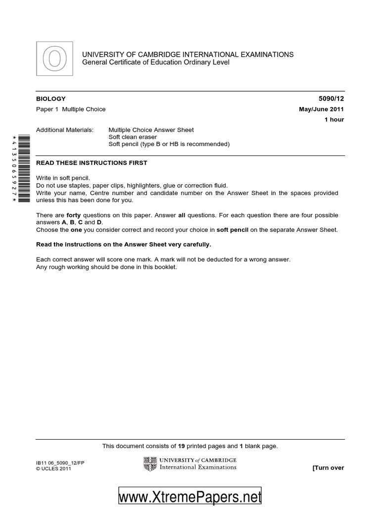 Biology 5090 12 Paper 1 Question Paper Mayjue 2011 | PDF | Zygosity ...