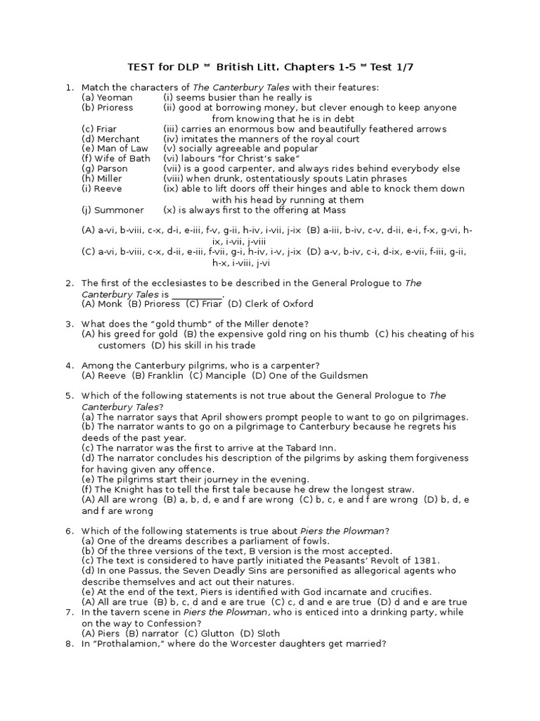 British Literature Test 1 Chap 1-5 | PDF | The Faerie Queene | Poems