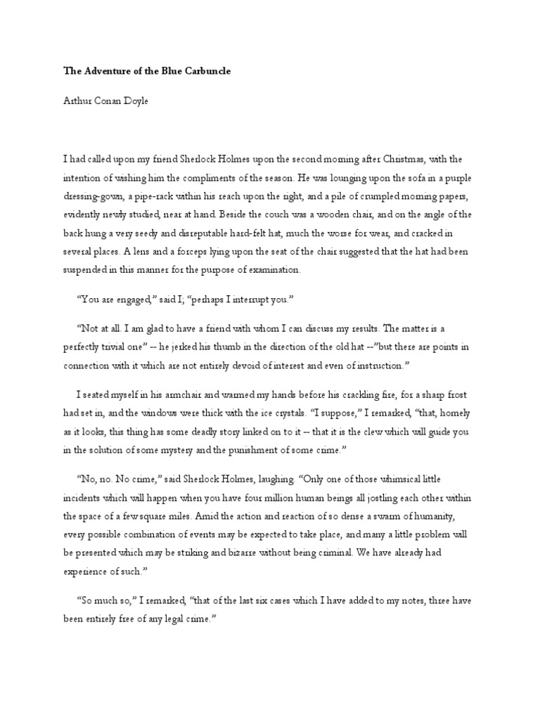 Arthur Conan Doyle, 'The Adventure of The Blue Carbuncle' | PDF ...