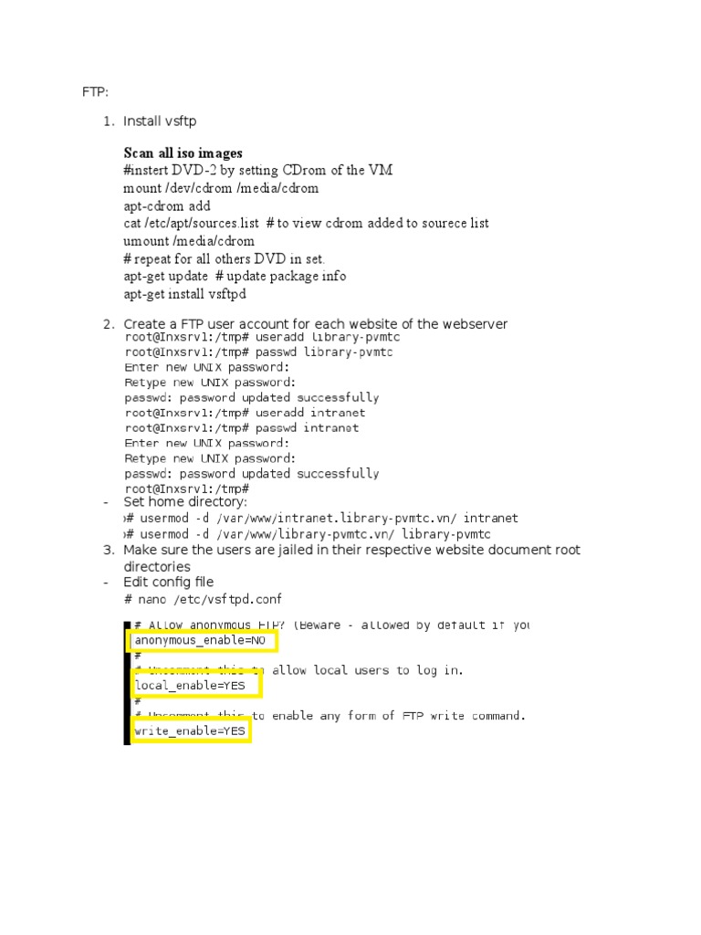 Scan All Iso Images: FTP: 1. Install VSFTP | PDF