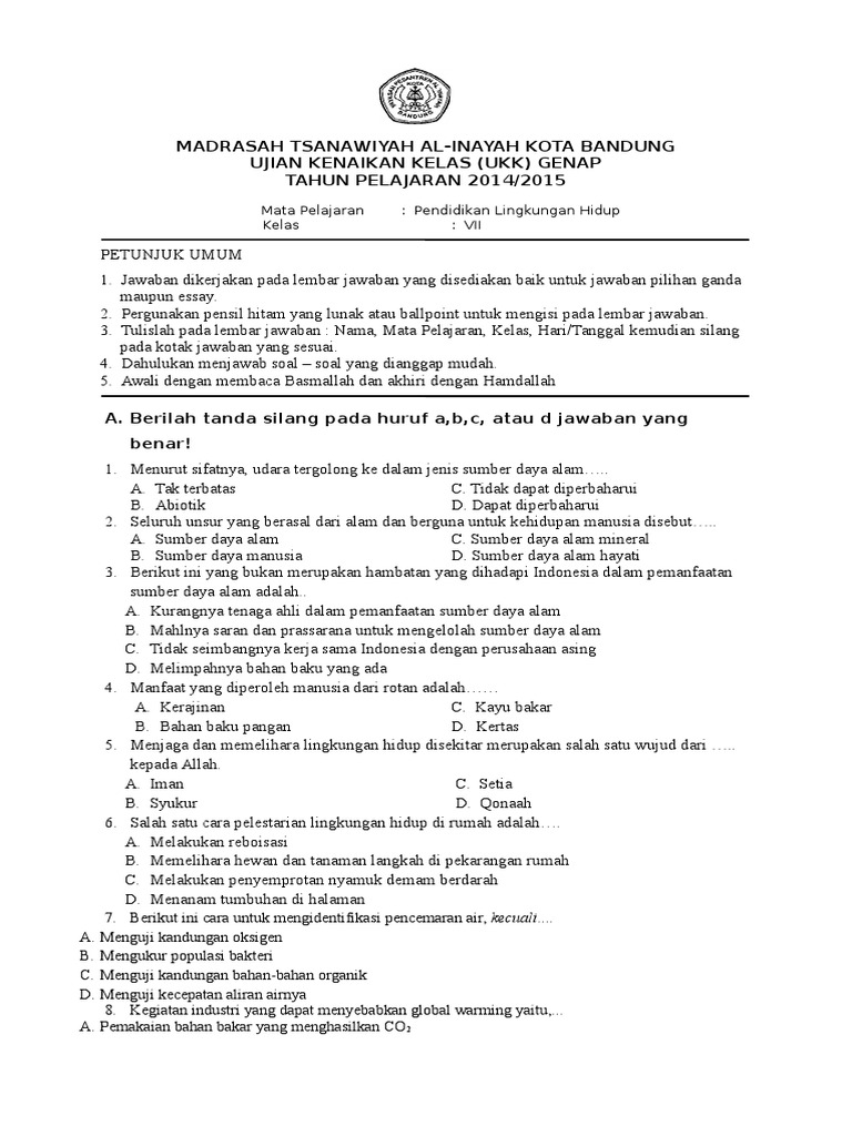 Soal Uas PLH Kelas Vii | PDF